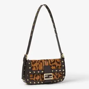 Fendi Baguette® 26424 Jaguar Print Cavallino Leather Bag With Studs